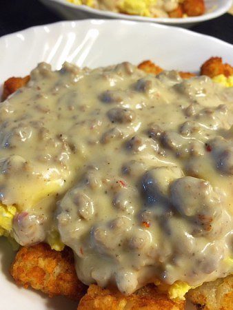 Tater Tot Breakfast Bowl with Sausage Gravy